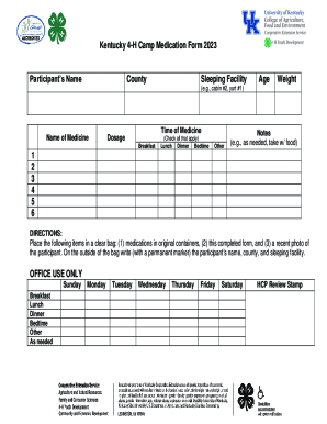 Fillable Online breckinridge ca uky Kentucky 4-H Camp Medication Form ...
