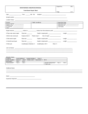 SI1Trunk Sewer Inspection Report Doc Template | pdfFiller