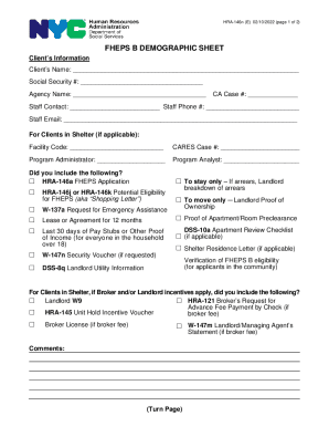 Fillable Online Form HRA-146N Fheps B Demographic Sheet - New York ...