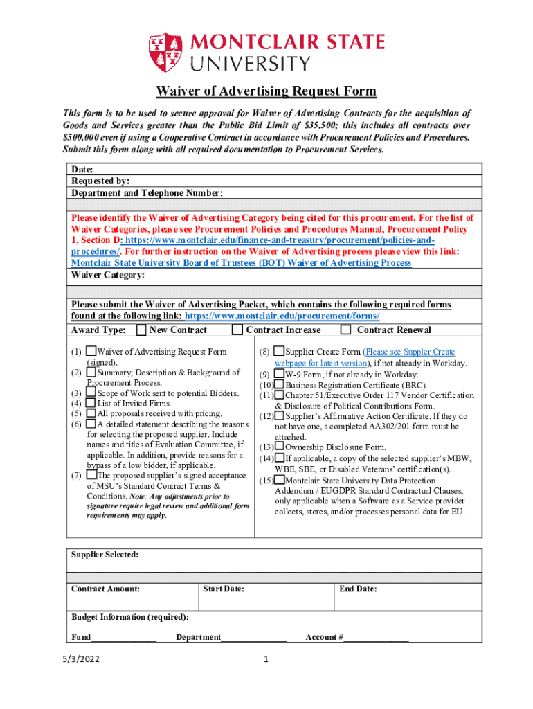 Fillable Online Waiver of Advertising Request Form 5-3-22 Fax Email ...
