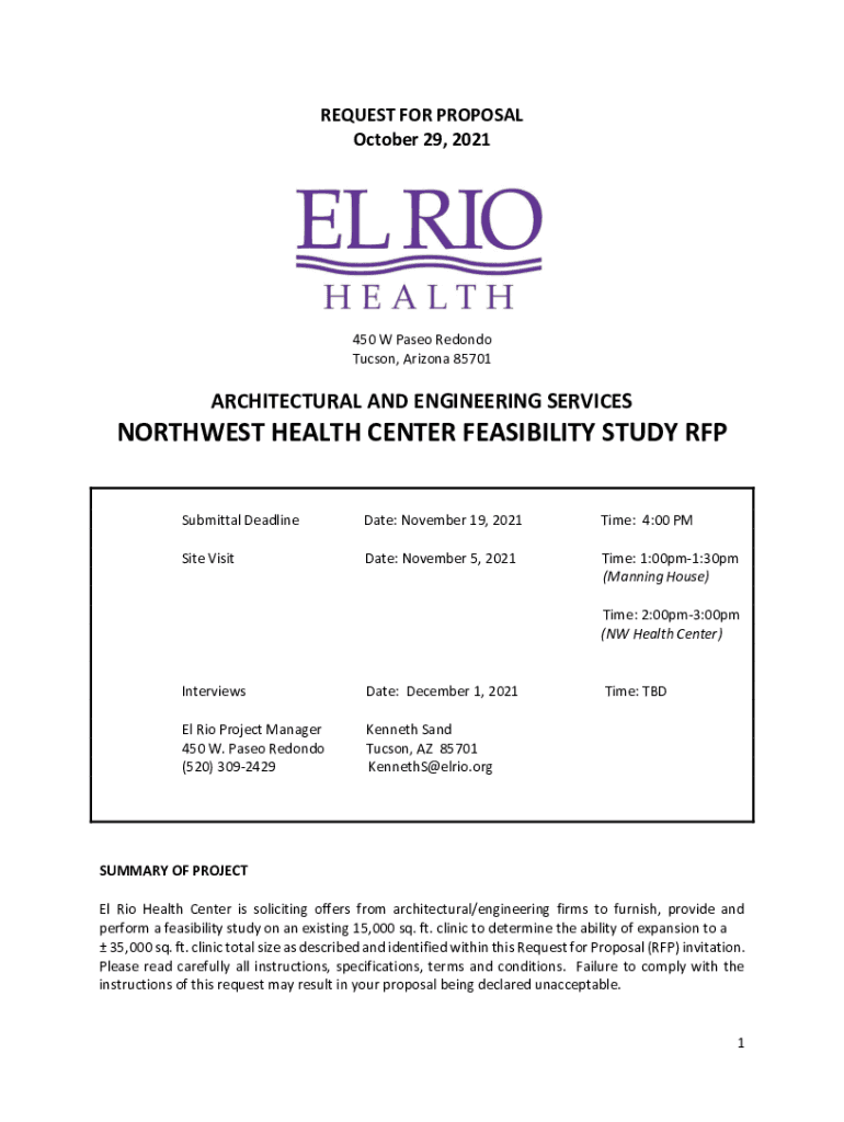 Fillable Online NORTHWEST HEALTH CENTER FEASIBILITY STUDY RFP Fax Email ...