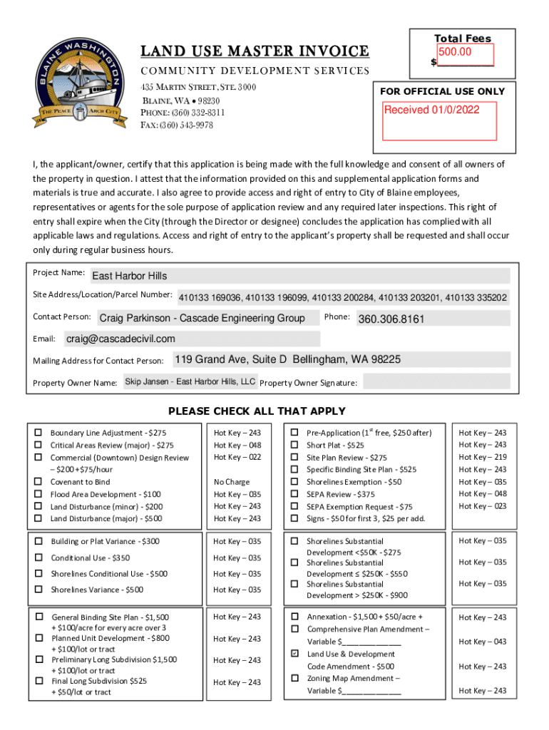 Fillable Online LAND USE MASTER INVOICE - Blaine, WA Fax Email Print - pdfFiller