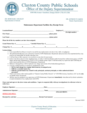 Fillable Online Maintenance Department Facilities Key Receipt Form Fax ...