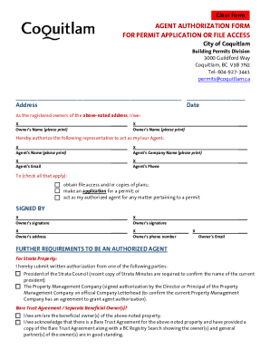 Fillable Online AGENT AUTHORIZATION FORM FOR PERMIT APPLICATION OR ...