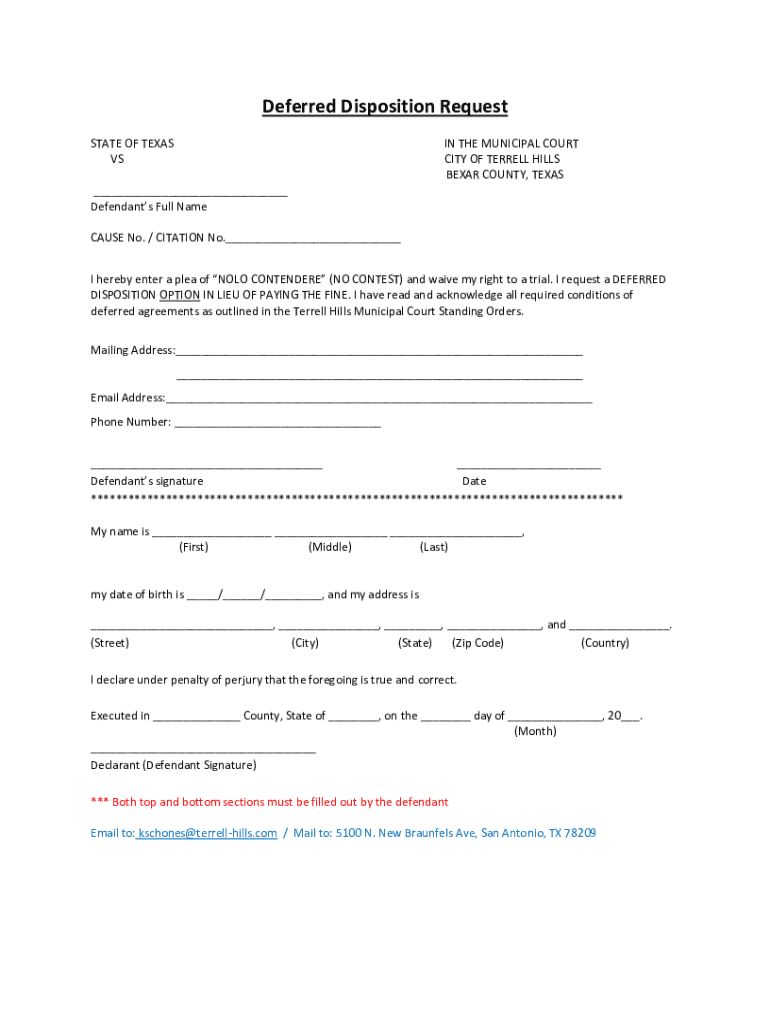 Fillable Online Deferred Disposition Request Fax Email Print - pdfFiller