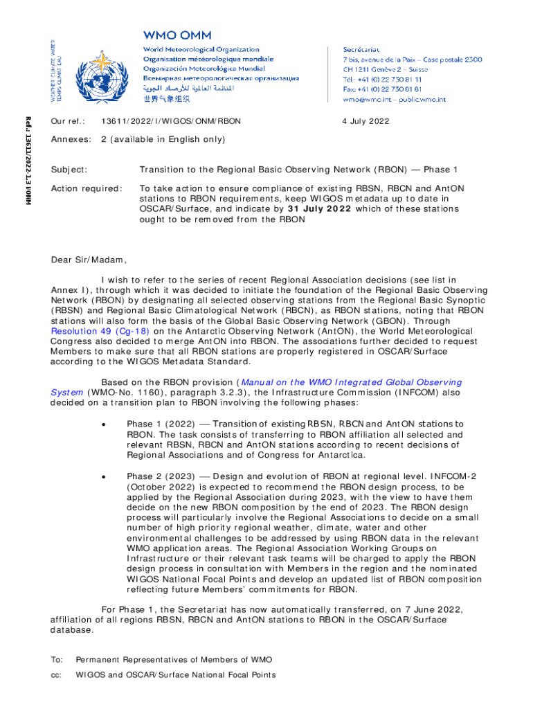 Fillable Online Transition to the Regional Basic Observing Network ...