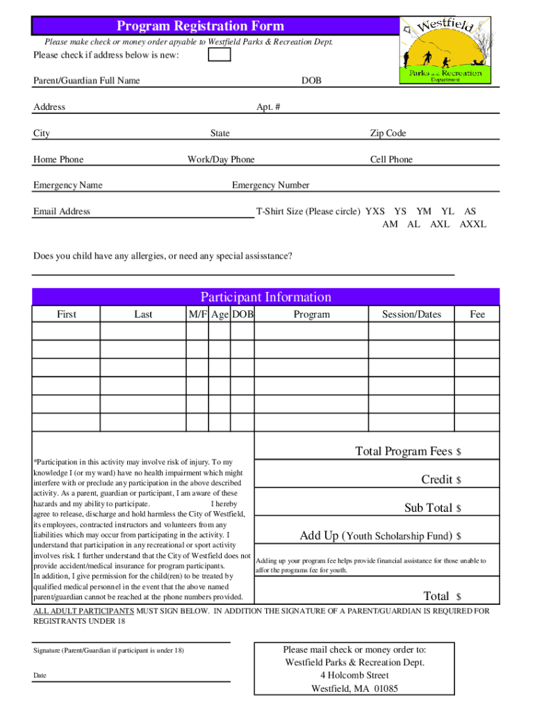 Fillable Online Original text - City of Westfield Parks and Recreation ...