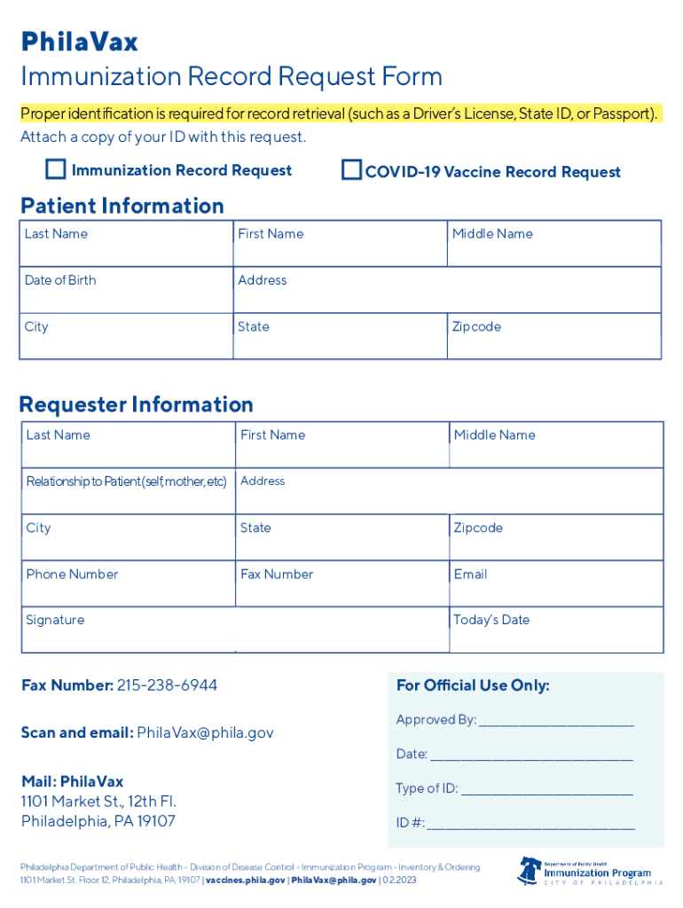 Fillable Online PhilaVax Immunization Record Request Form ...