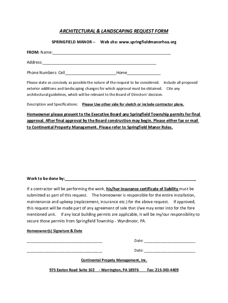 Fillable Online ARCHITECTURAL & LANDSCAPING REQUEST FORM Fax Email Print - pdfFiller