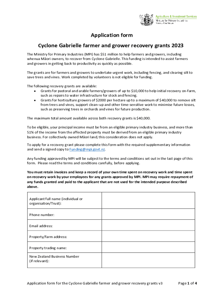 Fillable Online Application formCyclone Gabrielle farmer and grower ...