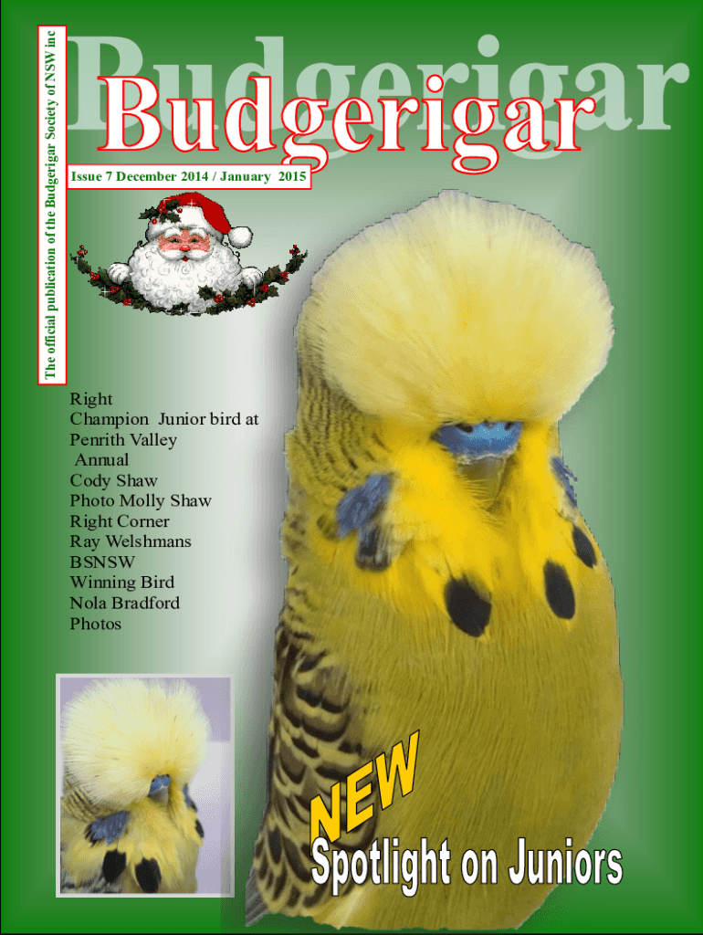 Fillable Online Right Champion Junior bird at Penrith Valley Annual ...