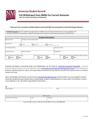 Fillable Online Full Withdrawal from NMSU for Current Semester Fax ...