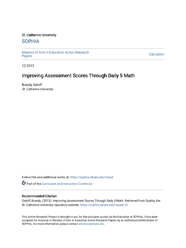 Fillable Online Improving Assessment Scores Through Daily 5 Math ...