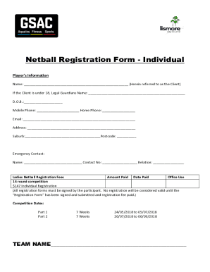 Fillable Online Netball Registration Form - Individual Fax Email Print ...