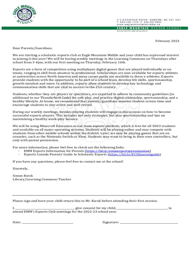 Fillable Online Cherry Lane Curriculum Night Parent Letter Fax Email ...