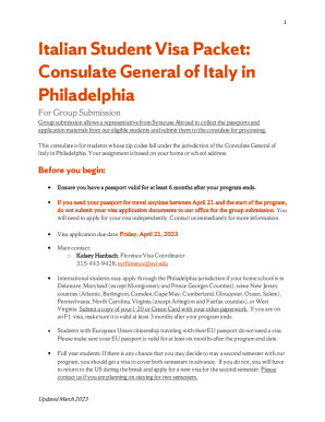 Fillable Online suabroad syr Italian Student Visa Packet: Consulate ...