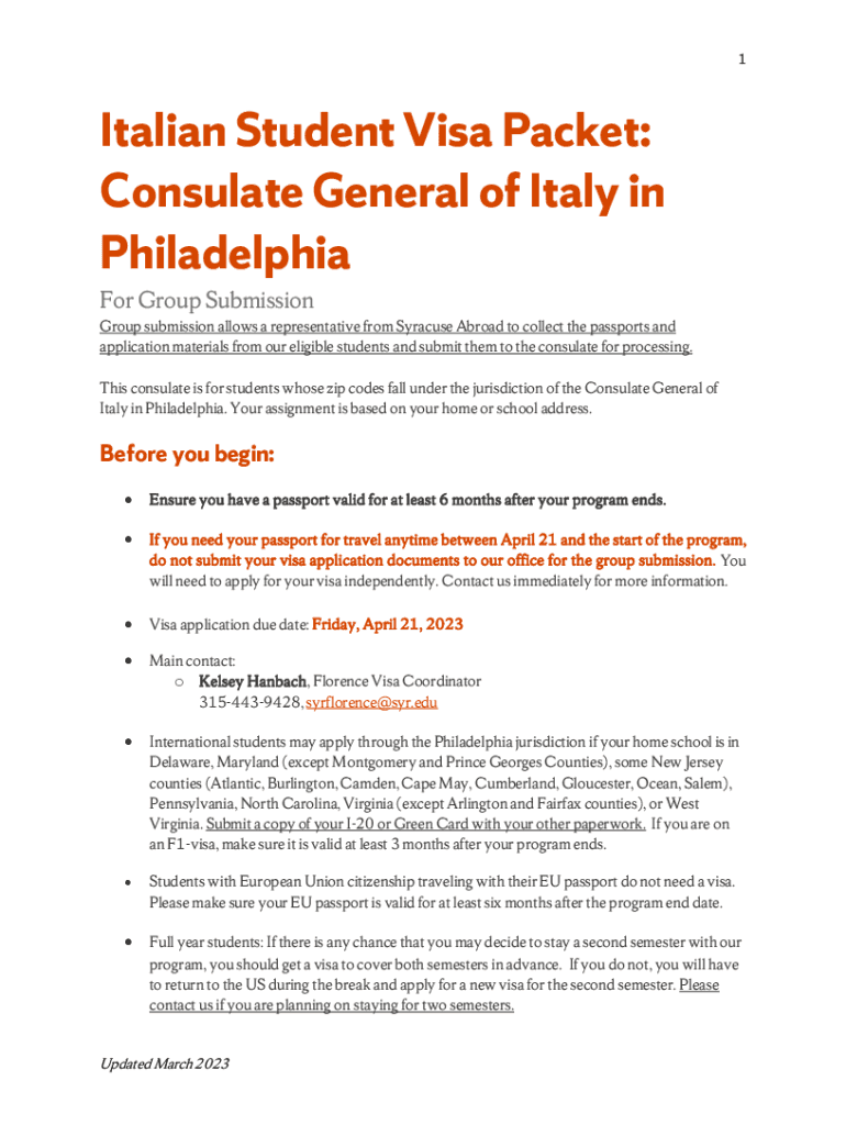 Fillable Online suabroad syr Italian Student Visa Packet: Consulate ...