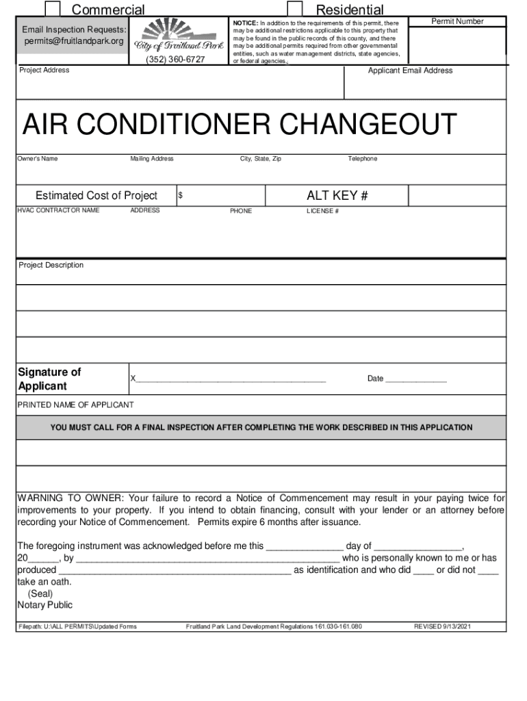 Fillable Online A/C Change Out Permit Checklist Fax Email Print - pdfFiller