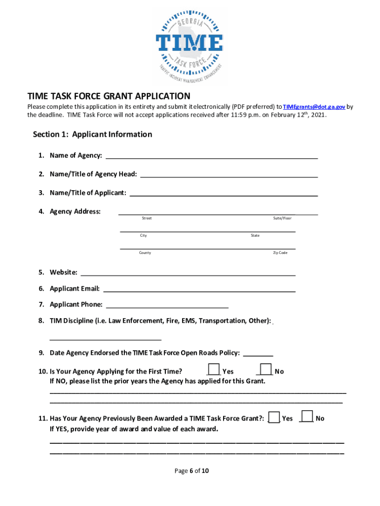 Fillable Online TIME TASK FORCE GRANT Fax Email Print - pdfFiller