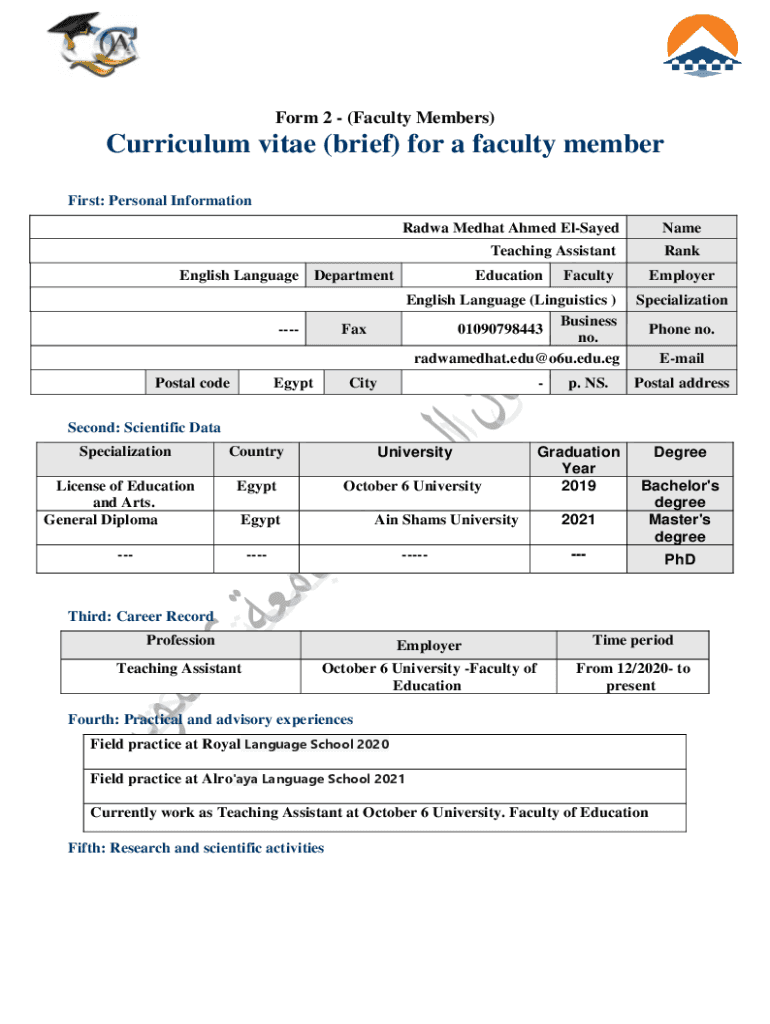 Fillable Online CV template (brief) for a faculty member Fax Email Print - pdfFiller