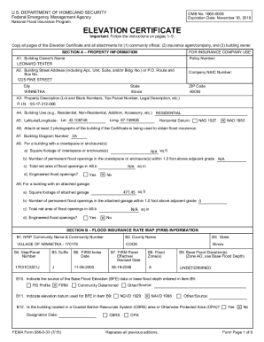 Fillable Online FEMA ELEVATION CERTIFICATE - 1225 PINE STREET, WINNETKA ...
