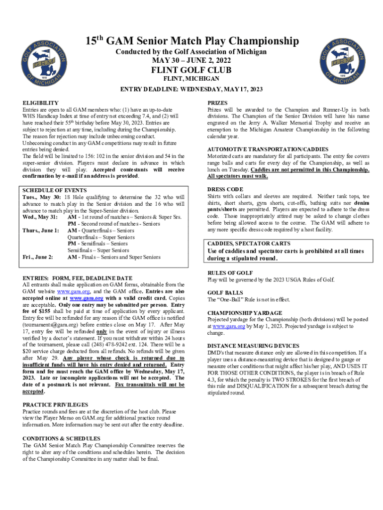 Fillable Online 15th GAM Senior Match Play Championship Fax Email Print - pdfFiller