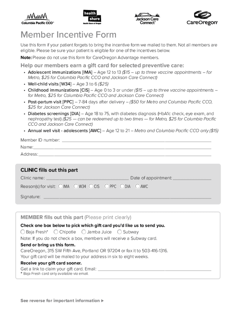 Fillable Online Member incentive form Fax Email Print - pdfFiller