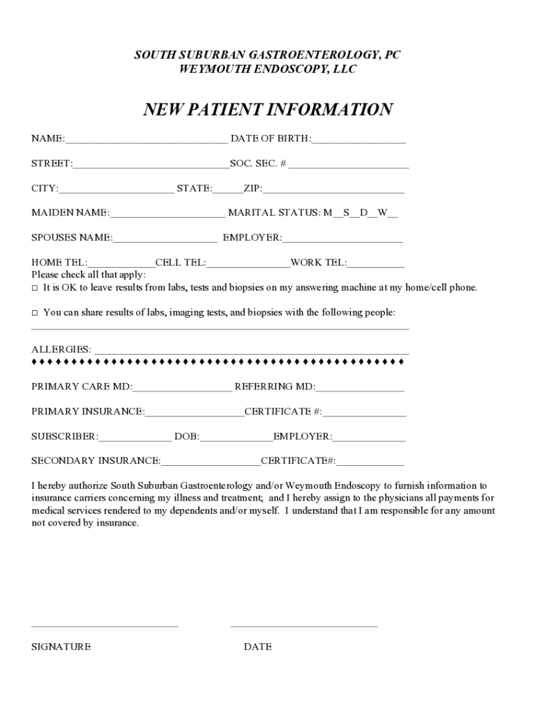 Fillable Online South Suburban Gastroenterology - Greater Boston's ...