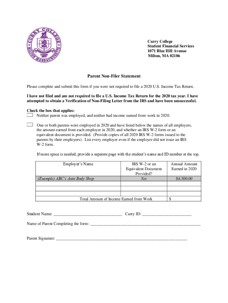 Fillable Online Parent Non-Filer Statement Fax Email Print - pdfFiller