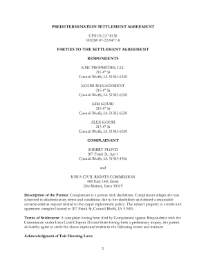 Fillable Online Get the free PREDETERMINATION SETTLEMENT ... Fax Email ...