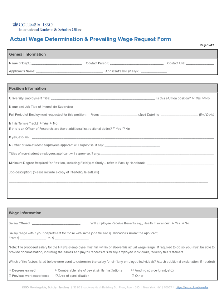 Fillable Online isso columbia Actual Wage Determination & Prevailing ...