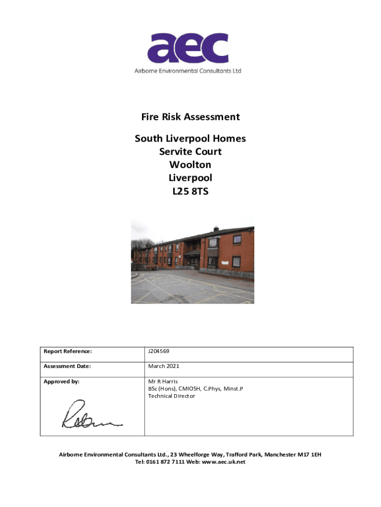 Fillable Online Fire Risk Assessment South Liverpool Homes Servite ...