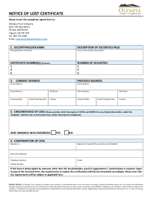 Fillable Online NOTICE OF LOST CERTIFICATE - CSS Fax Email Print ...