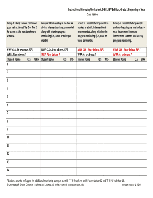 Fillable Online Instructional Grouping Worksheet, DIBELS 8th Edition ...