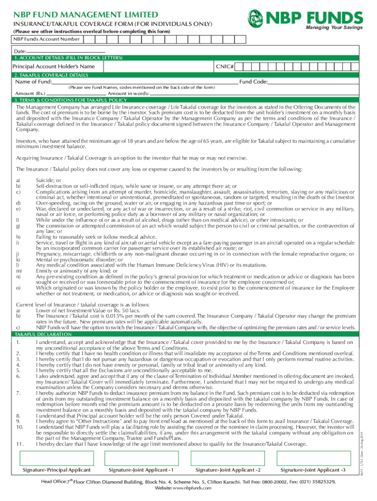 Fillable Online Insurance/ Takaful Coverage Form (FOR INDIVIDUALS ONLY ...