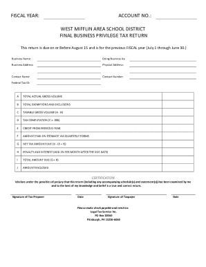 Fillable Online West Mifflin Area School District Business Privilege ...