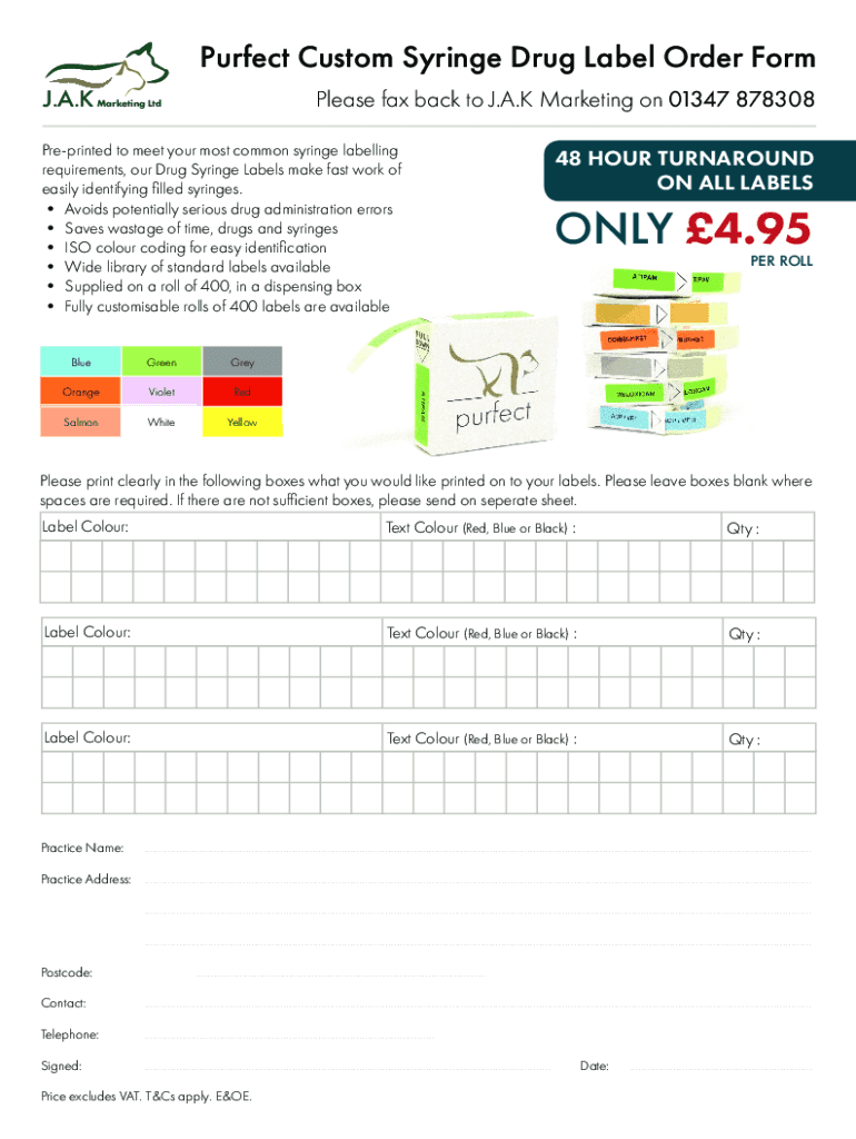 Fillable Online syringe drug label order form Fax Email Print - pdfFiller