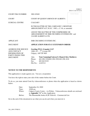 Fillable Online FORM 27 Rule 6.3 and 10.52(1) COURT FILE ... Fax Email ...