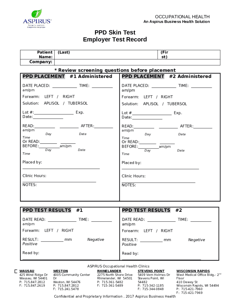 PPD Skin Test Record Doc Template PdfFiller
