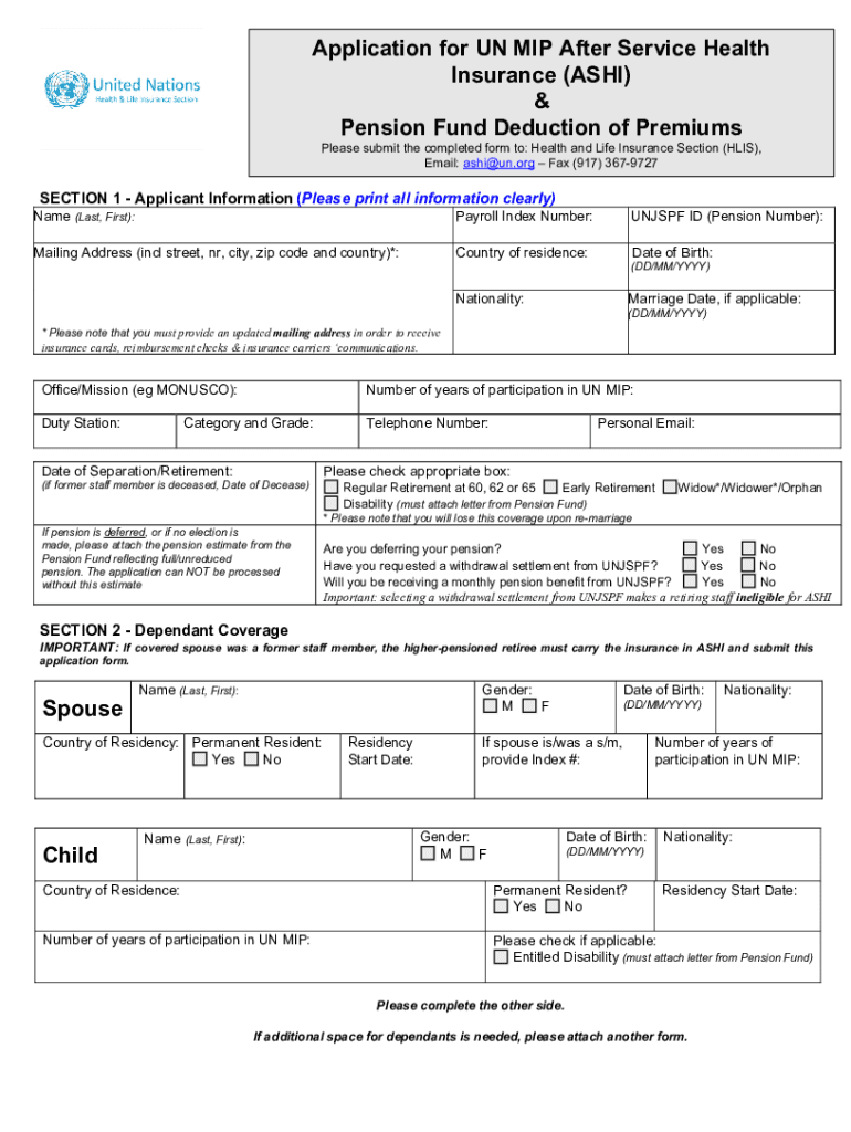 Fillable Online ASHI After Service Health Insurance Application Fax Email Print - pdfFiller
