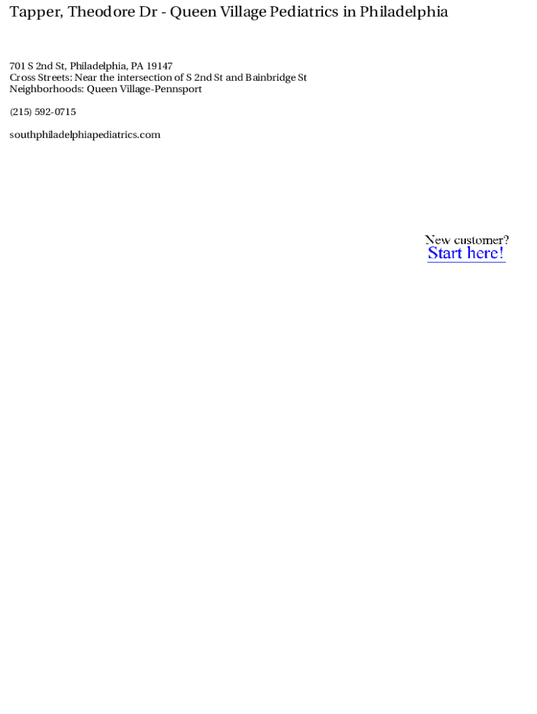 Fillable Online Tapper, Theodore Dr - Queen Village Pediatrics in ...