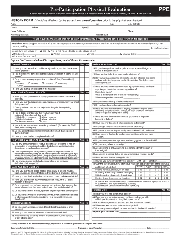 Fillable Online PRE-PARTICIPATION EXAMINATION FORM . Fax Email Print ...