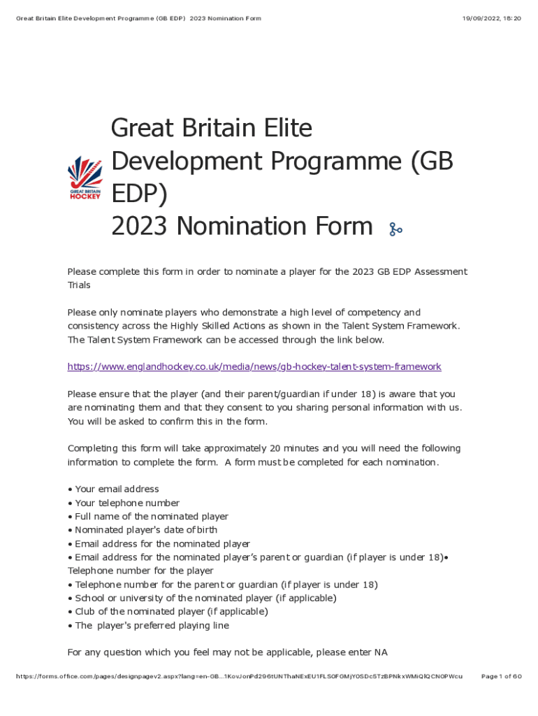 Fillable Online Great Britain Elite Development Programme (GB EDP) 2023 Nomination Form Fax ...