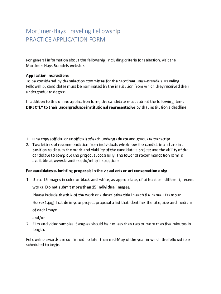 Fillable Online Mortimer Hays Traveling Fellowship Practice Application Form Fax Email Print ...