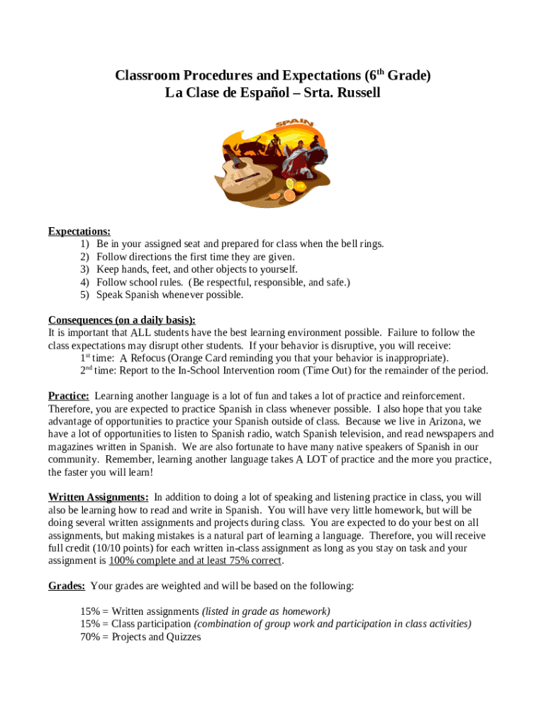 Classroom Expectations 1. Arrive to class and be seated ... Doc Template | pdfFiller