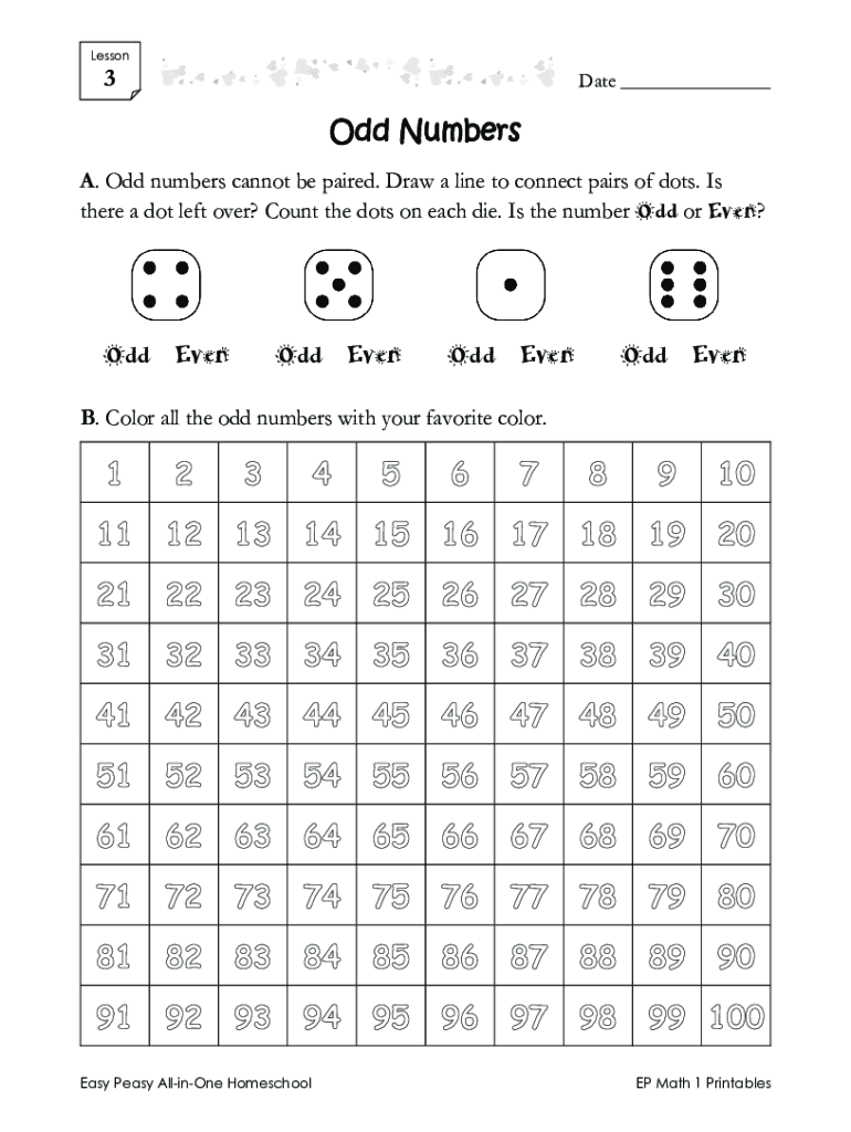 Fillable Online Grade 2 Math 3.12a, Odd and Even numbers (Part 1 ...