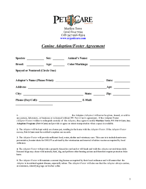 Fillable Online A-NY PET-I-CARE AdoptionFoster Agreement-DOGS-MAIN.doc ...