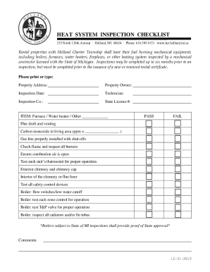 Fillable Online HEAT SYSTEM INSPECTION CHECKLIST Holland Charter ...