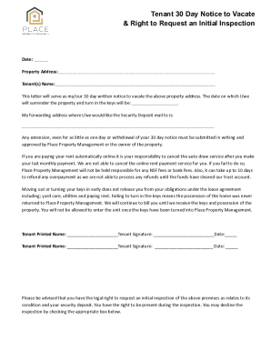 Fillable Online Tenant 30 day Move out Notice/Right To Inspection Fax ...