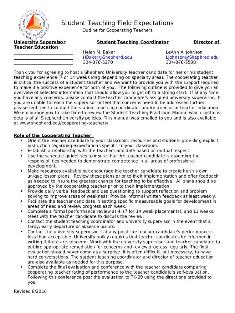 Student Teaching Field Expectations - suweb.site Doc Template | pdfFiller